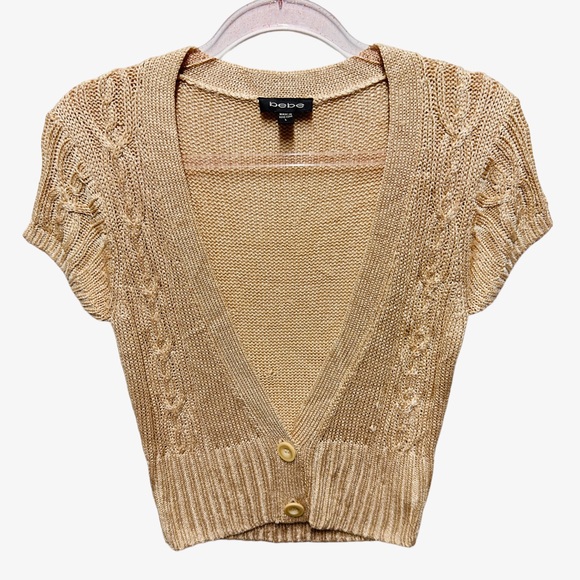 bebe | Sweaters | Bebe Bronze Cable Knit Silky Sweater Cardigan Jacket ...